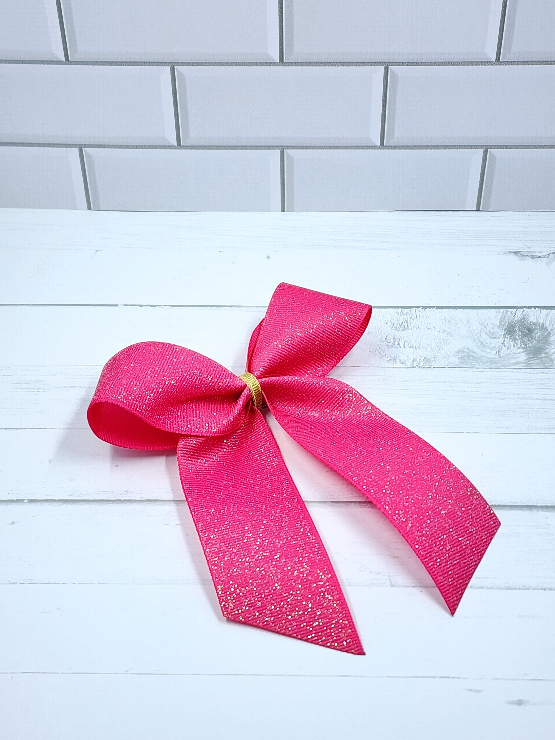 Hot Pink Glitter Bow With Gold Center - Etsy