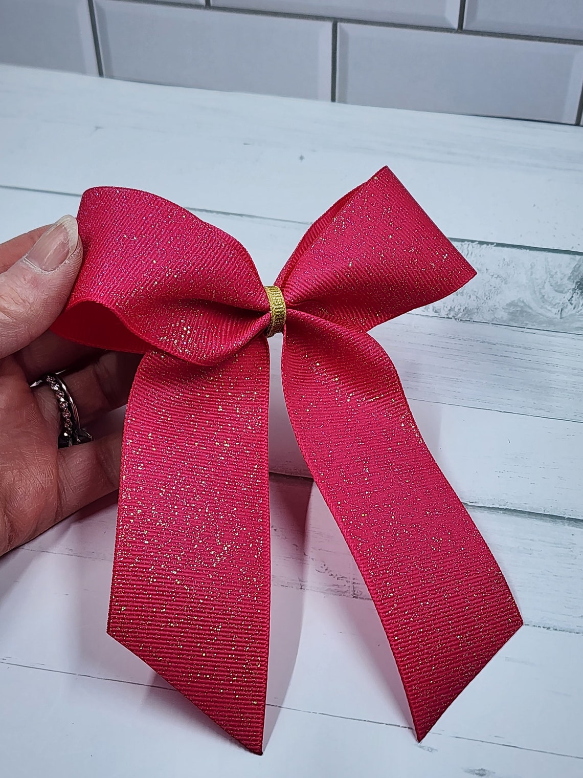 Hot Pink Glitter Bow With Gold Center - Etsy