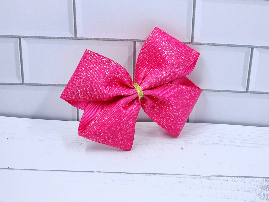 4.5 Hot Pink Glitter Bow With Gold Center - Etsy