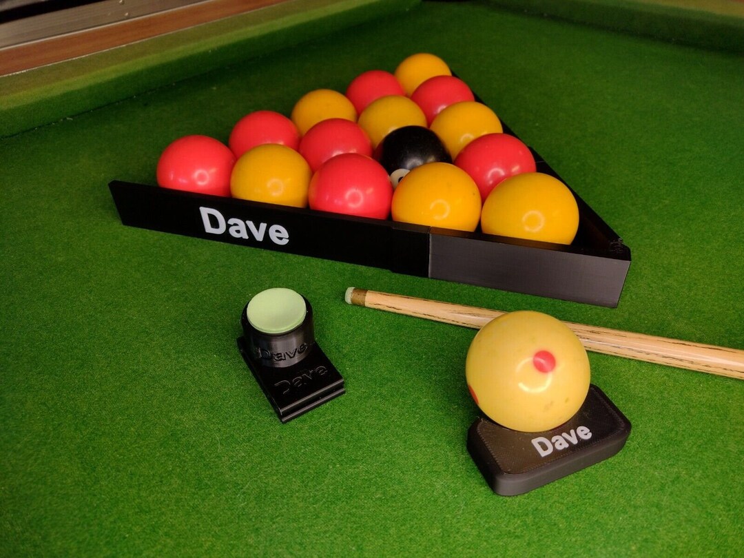 Snooker or Pool Gift Set Personalised - Triangle, Chalk Holder, Ball ...