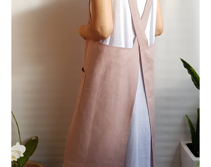 Linen Cross Back Apron/linen Apron/apron/japanese Style Apron/cross Fit ...
