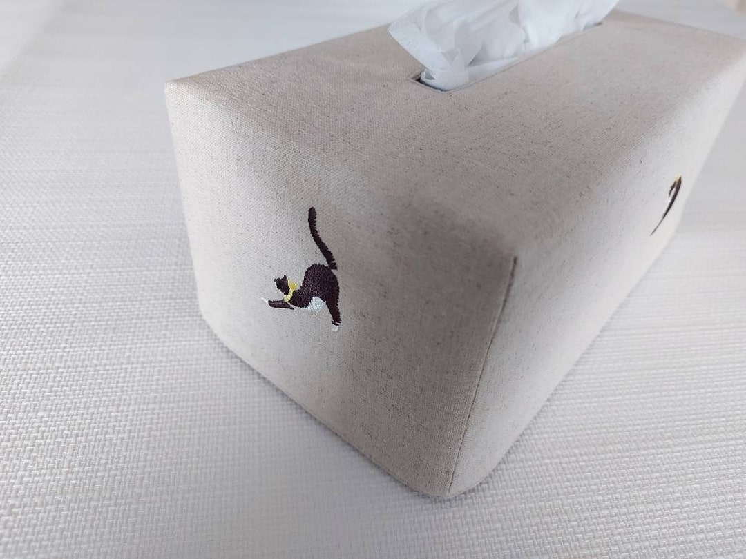 Embroidered Linen Tissue Box Cover, Reversible Tissue Box Cover - Etsy