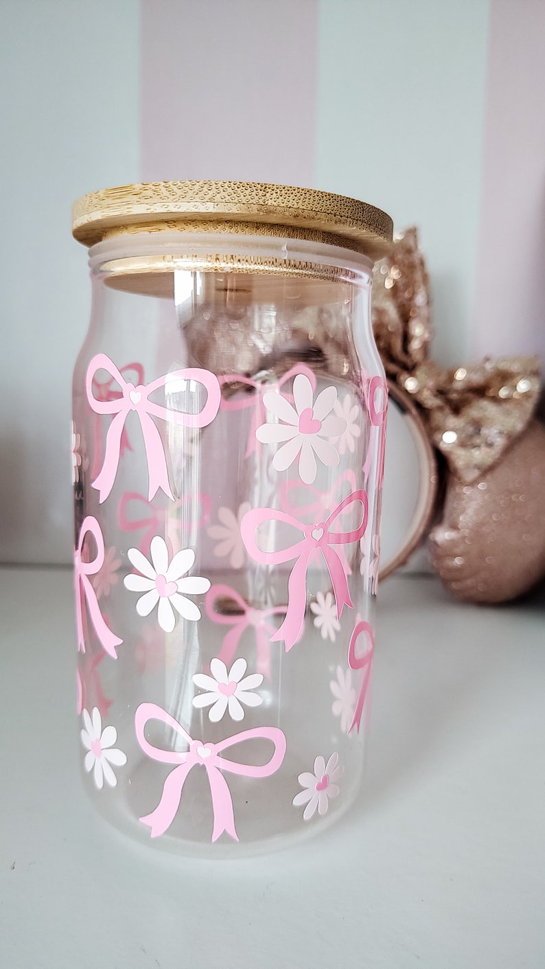Pink Bow Glass | Girly Cup | Libbey Glass Can| Bow Cup - Etsy UK