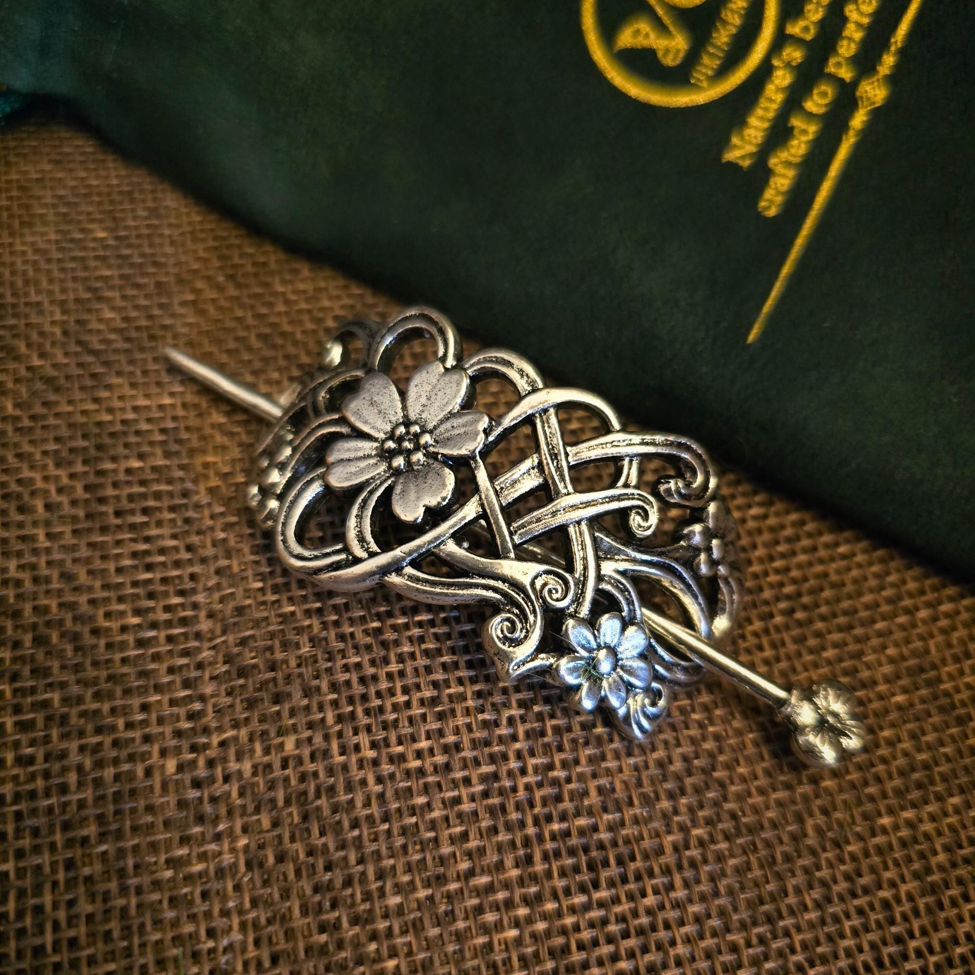 Women Metal Norse Hair Pin With Flowers, Medieval Hair Pin, Viking Hair ...