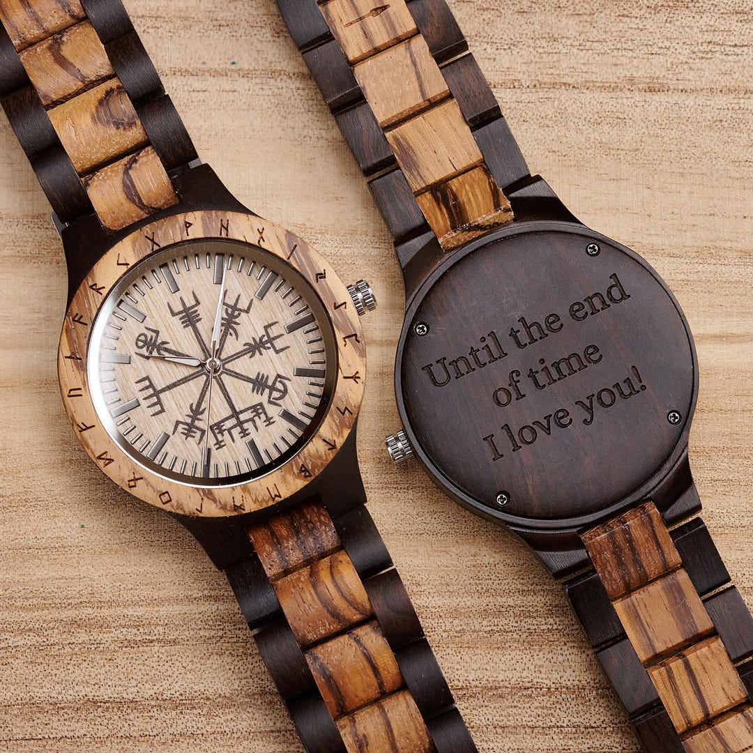 Engraved Viking Compass Wooden Watch, Vikings Watch, Personalized Gift ...
