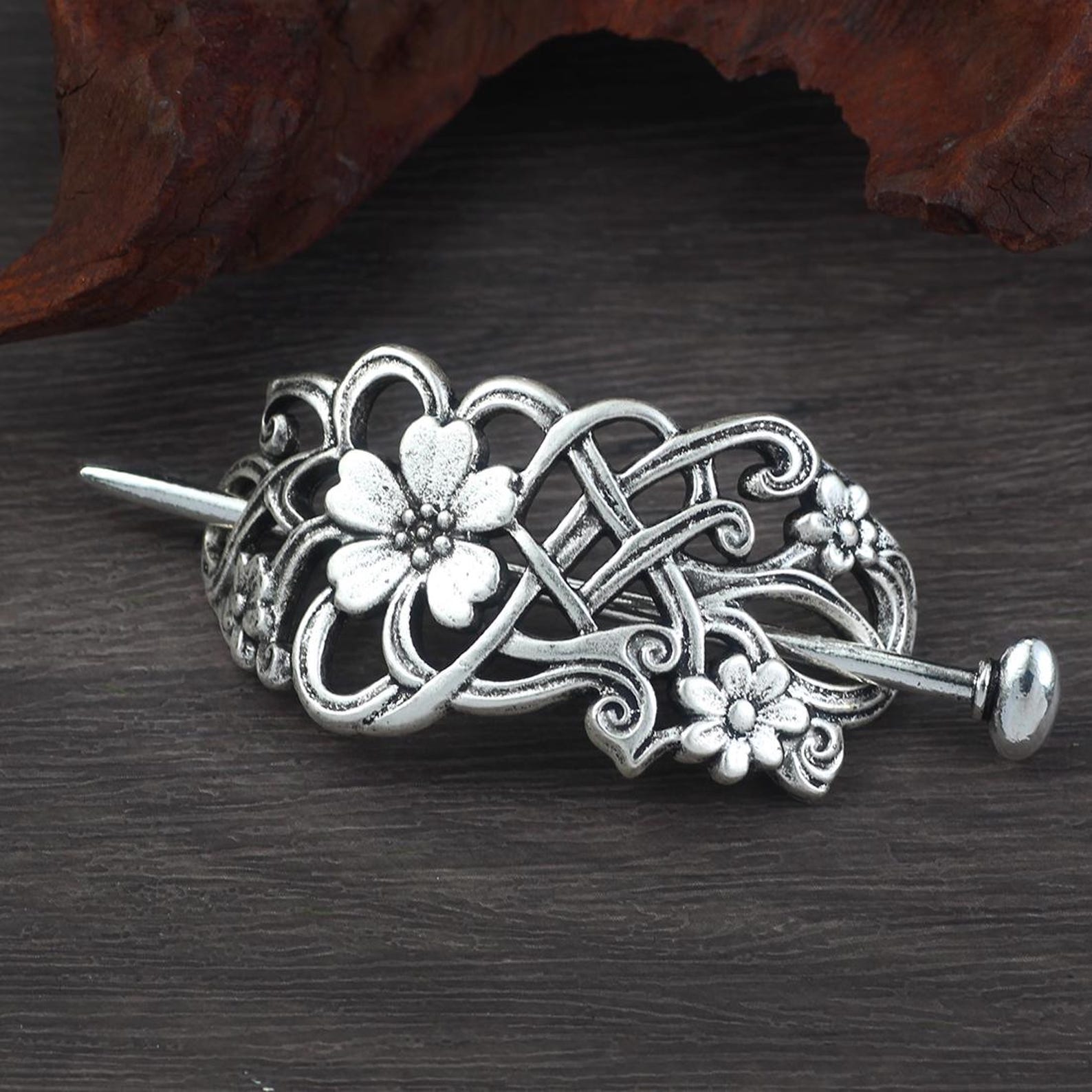 Women Metal Norse Hair Pin With Flowers, Medieval Hair Pin, Viking Hair ...