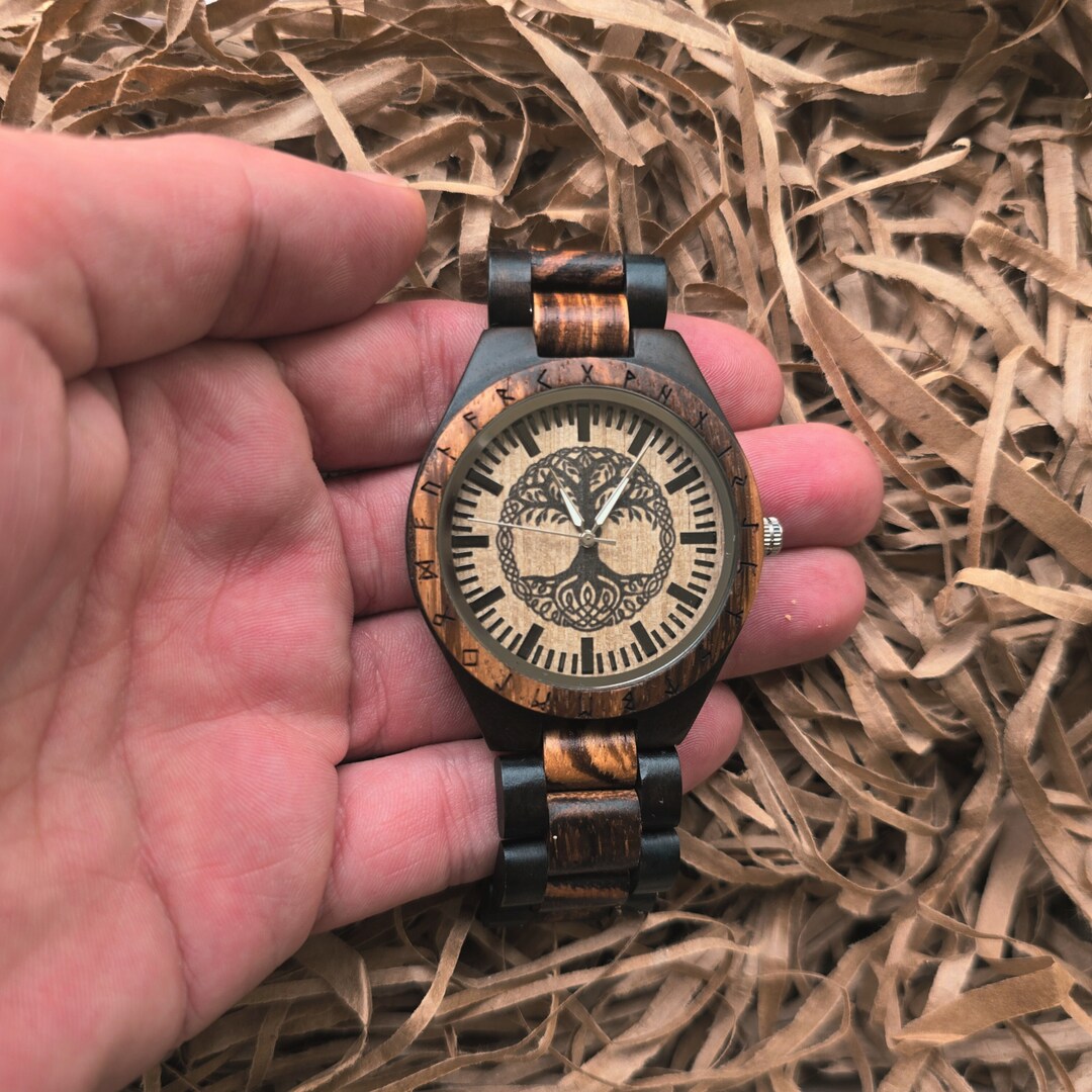 Norse Tree of Life Yggdrasil Engraved Wooden Watch, Viking Watch ...