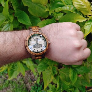 Engraved Thor's Hammer Mjolnir Wooden Watch, Personalized Viking Watch ...