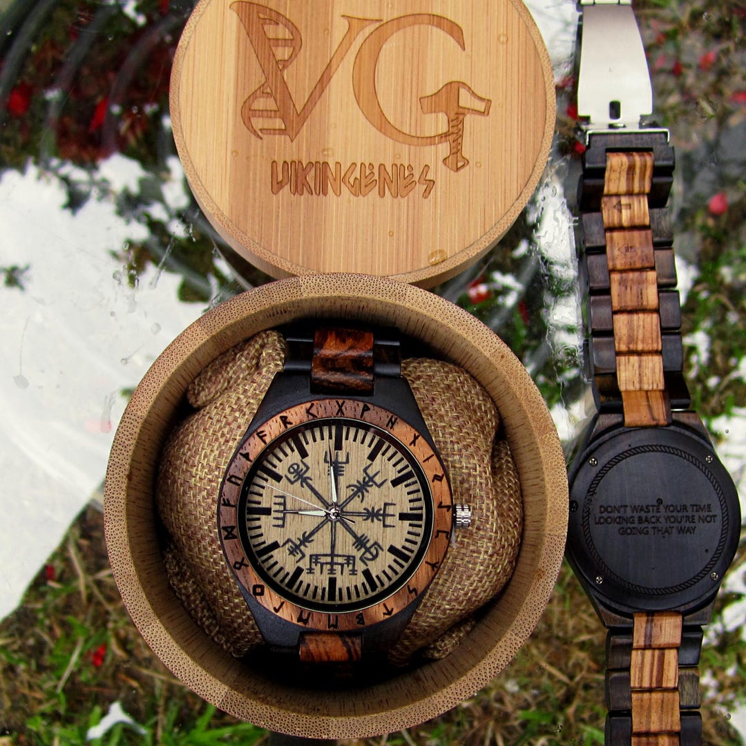 Engraved Viking Compass Wooden Watch, Viking Gifts, Personalized Gift ...