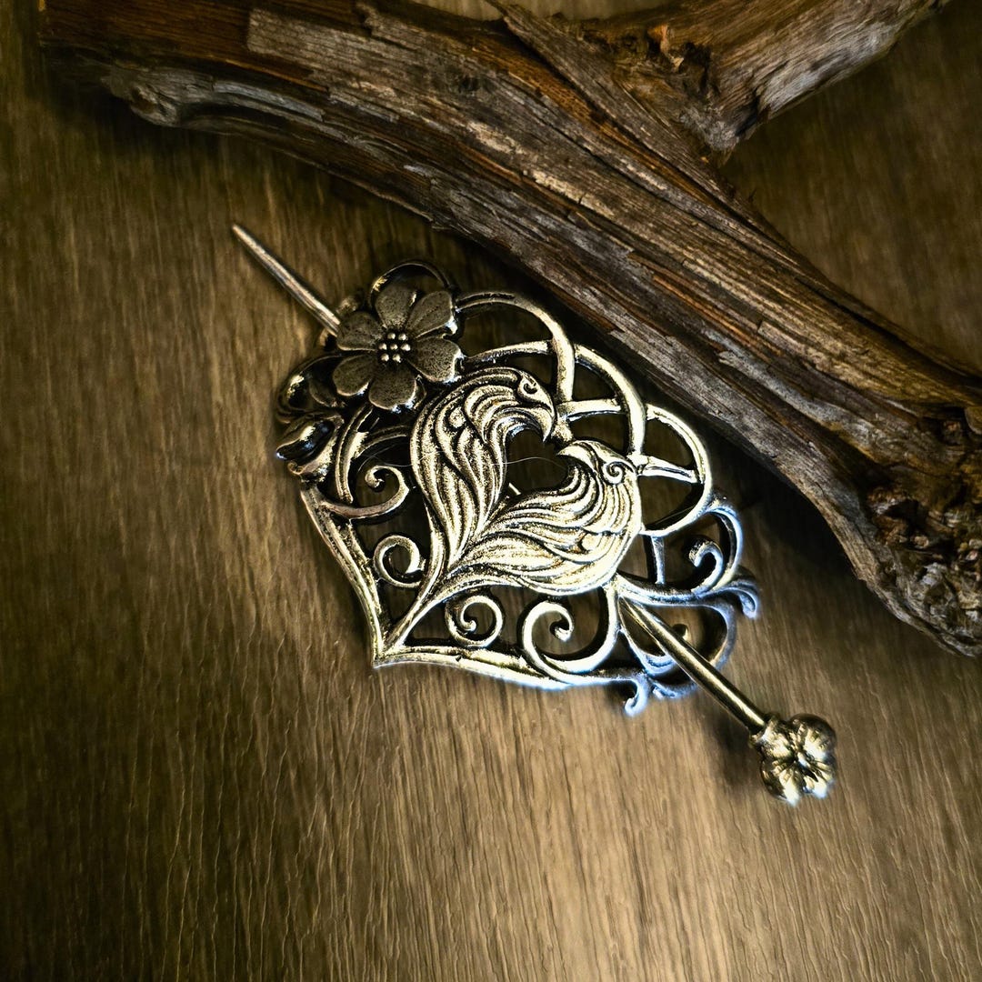 Women’s Metal Norse Hair Pin With Flower & Ravens, Celtic Hair Pin ...
