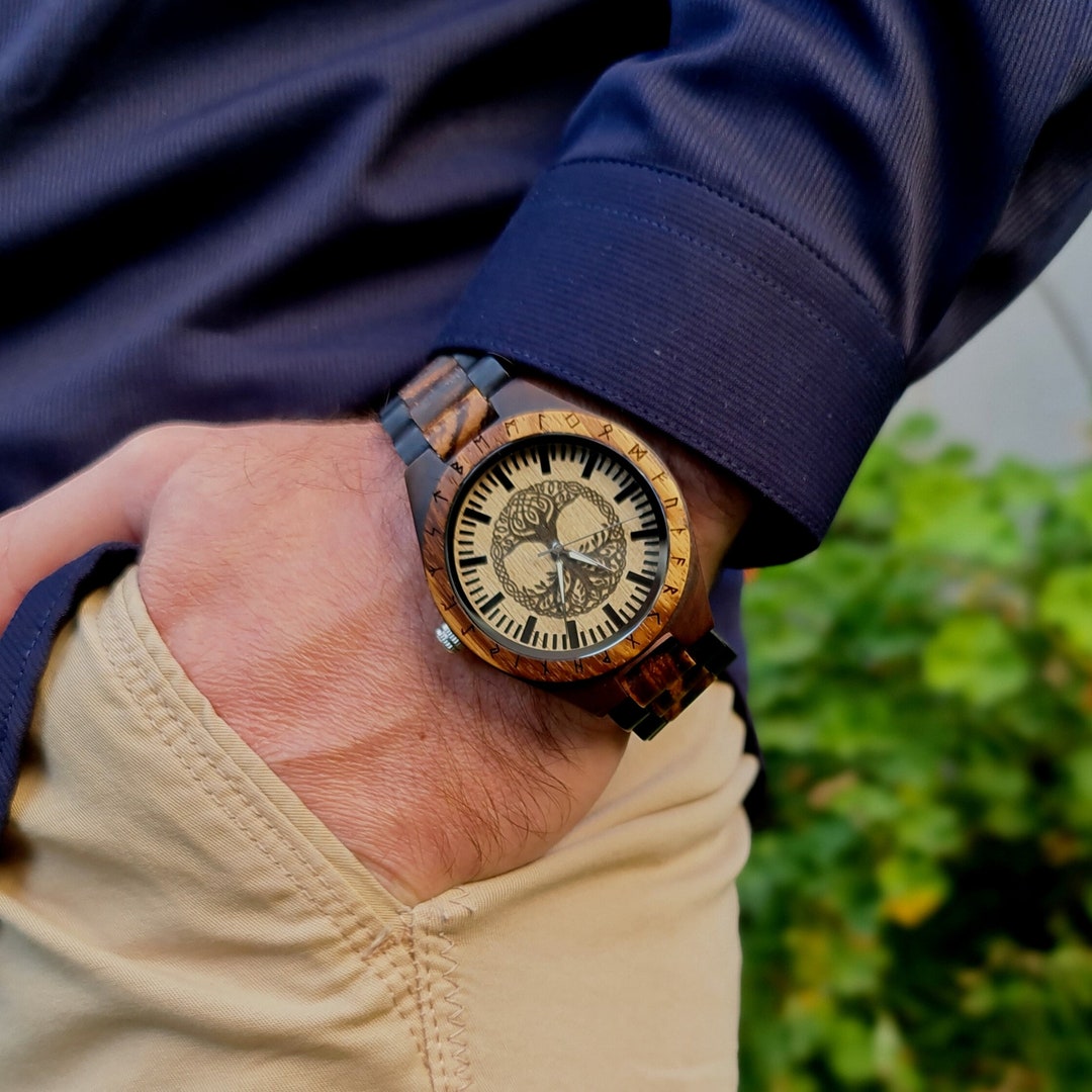 Mystical Tree of Life Engraved Wood Watch, Norse Watch, One of A Kind ...