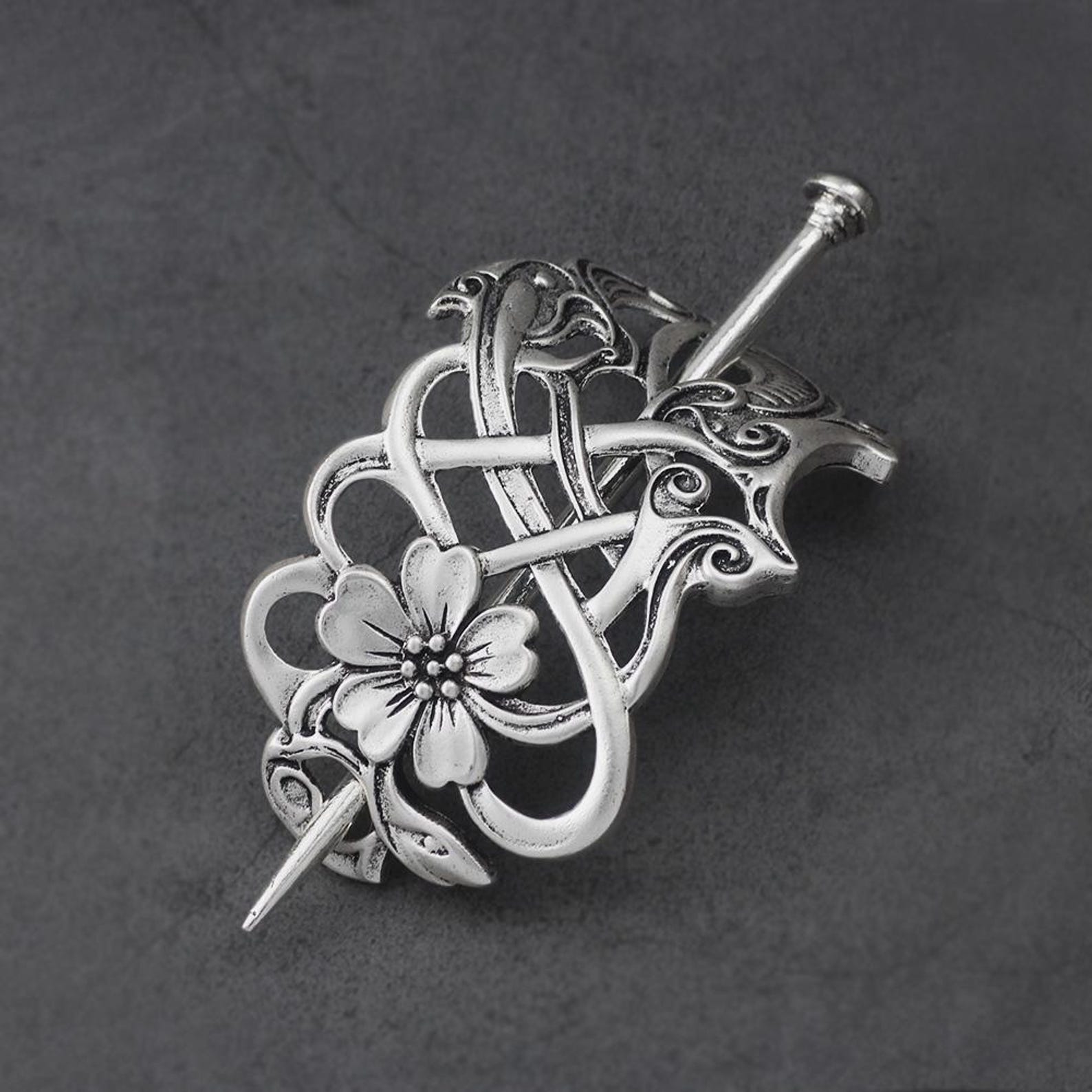 Women Metal Norse Hair Pin With Flower, Large Celtic Hair Pin, Viking ...