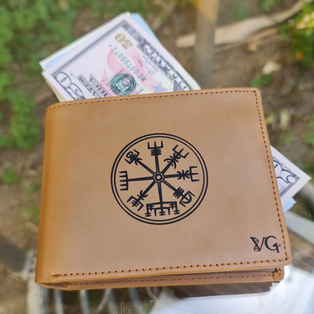 Engraved Viking Compass Vegvisir Leather Wallet Norse Wallet - Etsy