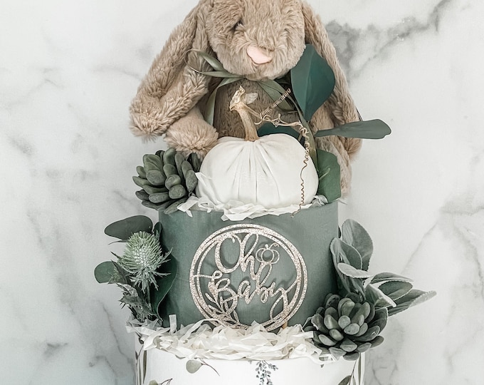 Botanical Pumpkin Diaper Cake, Fall Greenery Sage Succulent Shower ...