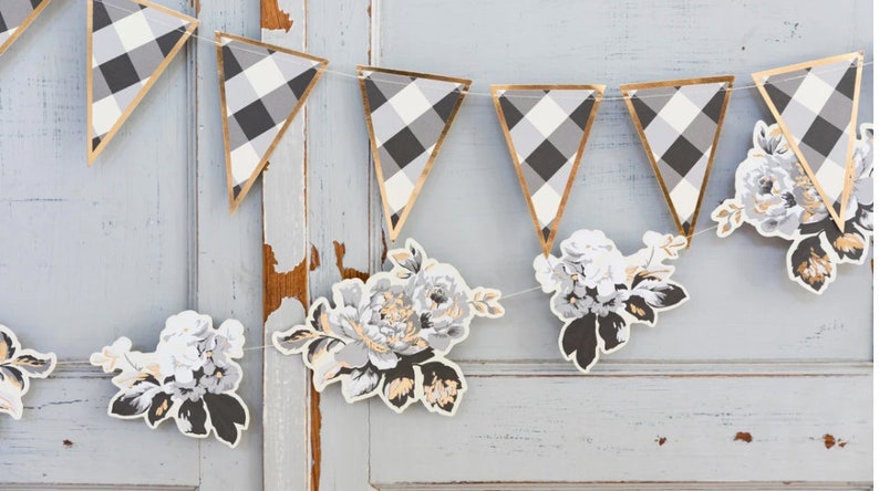 Gingham Farm Floral Banner Black and Gold Party Decor Rustic - Etsy