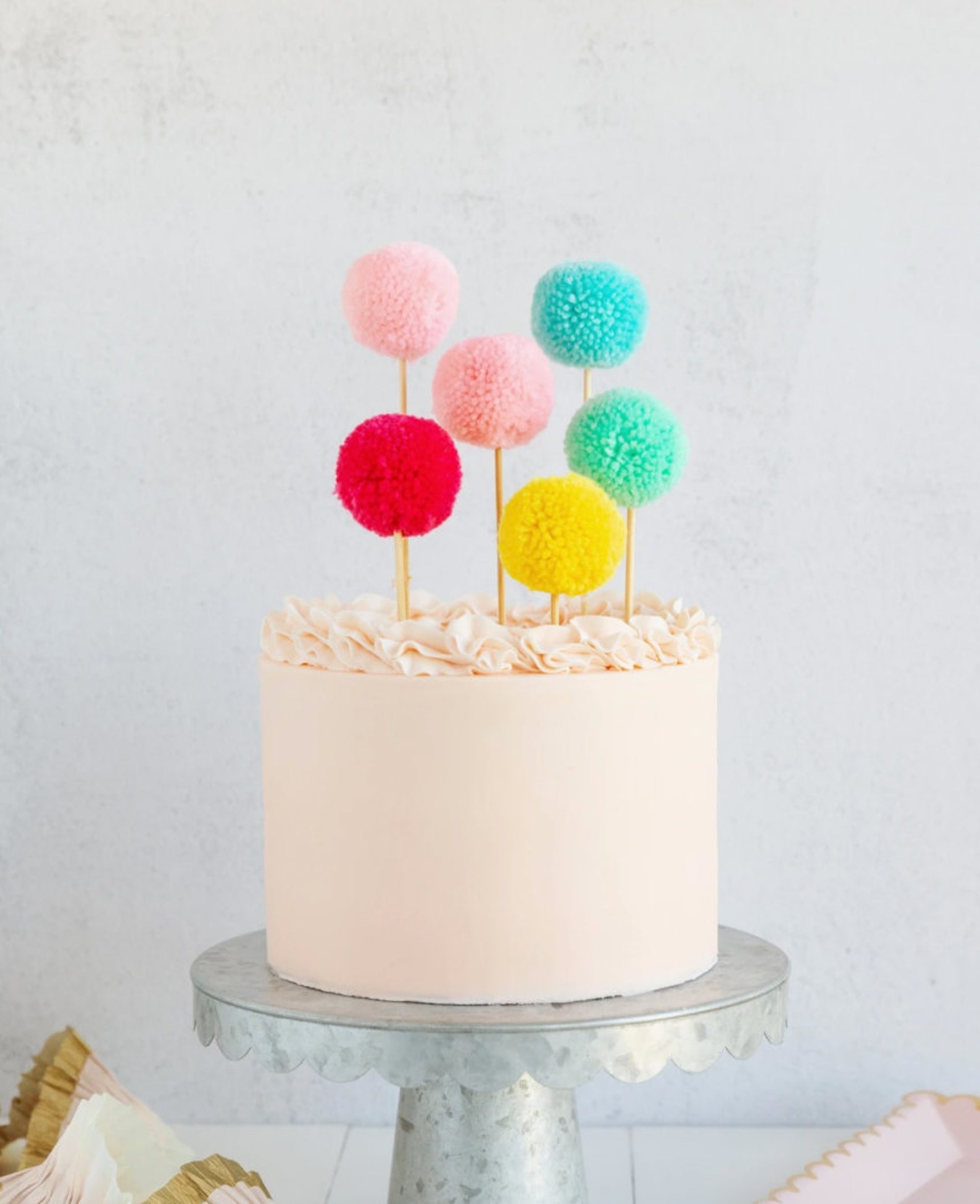 Pom-pom Rainbow Cake Topper Cake by Courtney Pom-pom Cake | Etsy