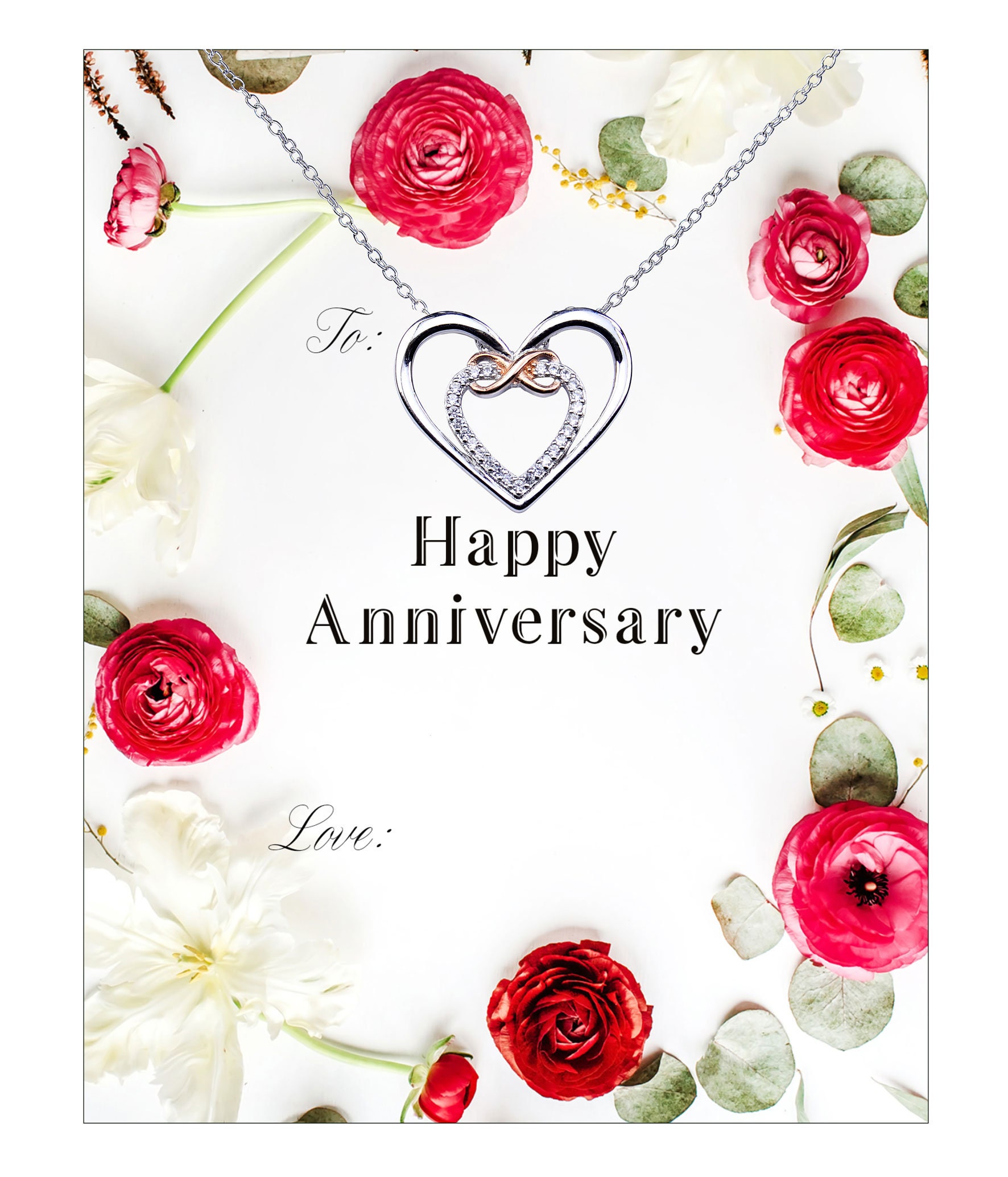 Happy Anniversary Heart Within Heart Silver and Rose Gold - Etsy