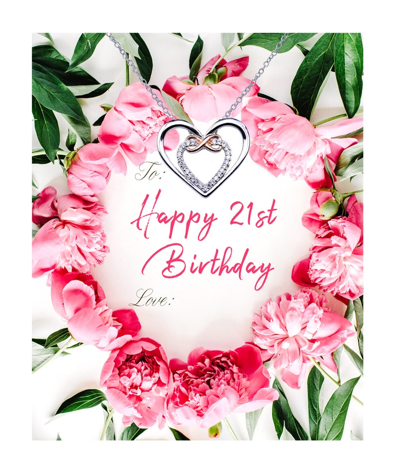 21st Birthday Gift for Her Heart Within Heart Silver and Rose Gold ...