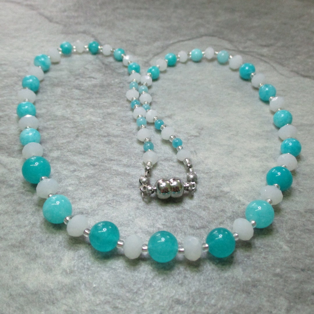 Aqua Amazonite and White Crystal Necklace - Etsy
