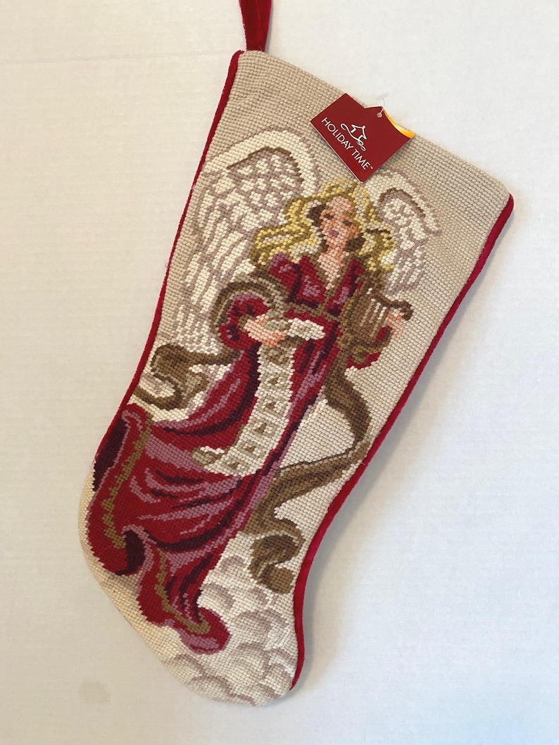 Angel Needlepoint Christmas STOCKING - Traditional Wool- Holiday Time W ...