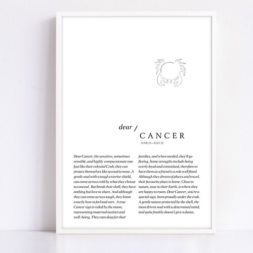 Cancer Zodiac Sign Print Cancer Astrology Wall Art Cancer - Etsy