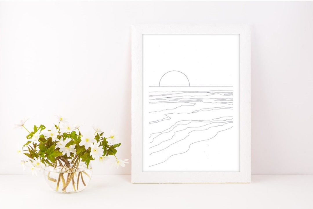 Sunset and Sunrise Line Drawing Print, Line Illustration Wall Art ...