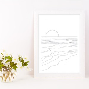 Sunset and Sunrise Line Drawing Print, Line Illustration Wall Art ...