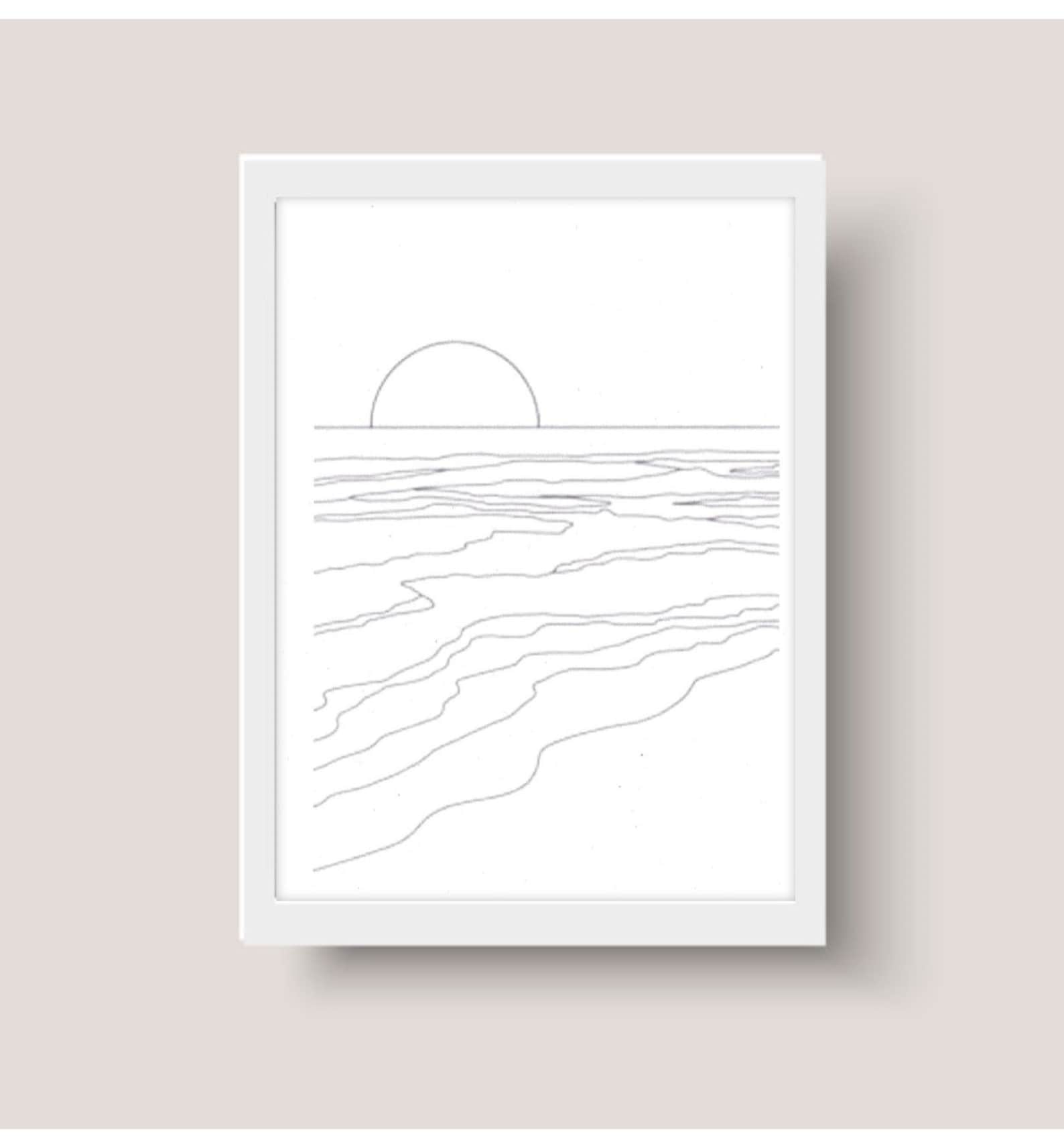 Sunset and Sunrise Line Drawing Print Line Illustration Wall - Etsy UK