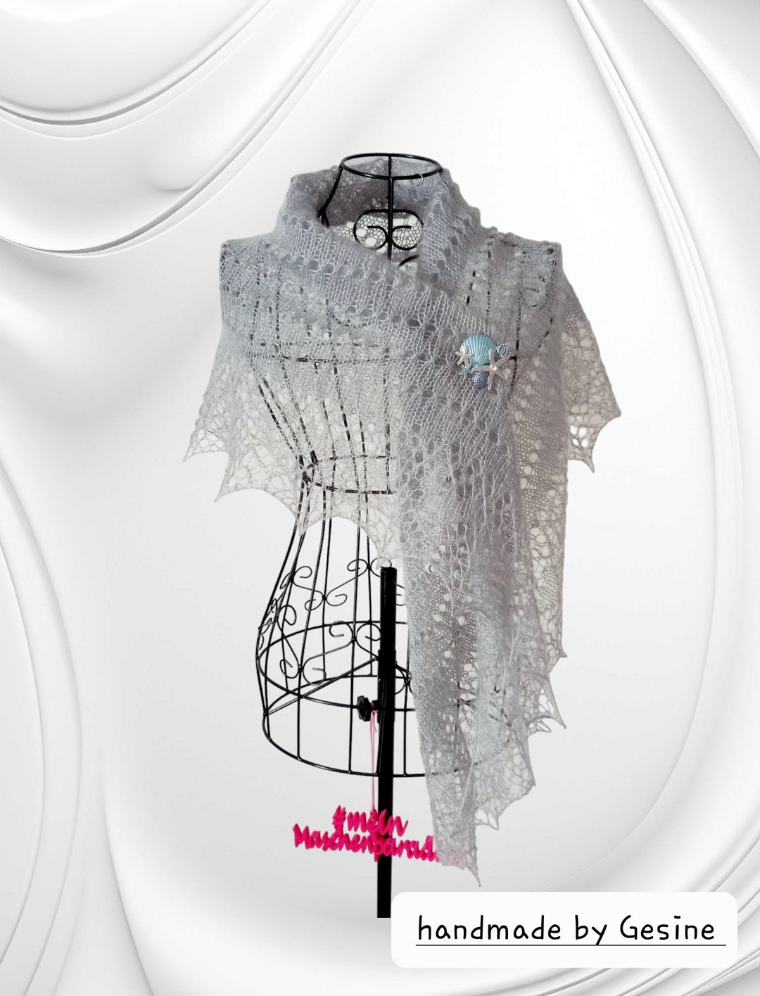 Triangular Scarf Hand-knitted From Mohair Silk in the Color Grey ...