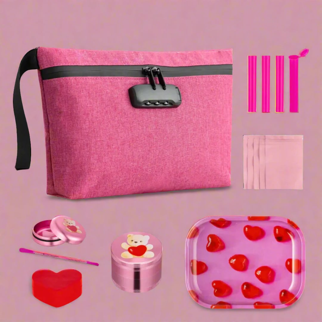 Pink Teddy Bear Smoking Set Cute Accessory Set Rolling Tray Grinder ...