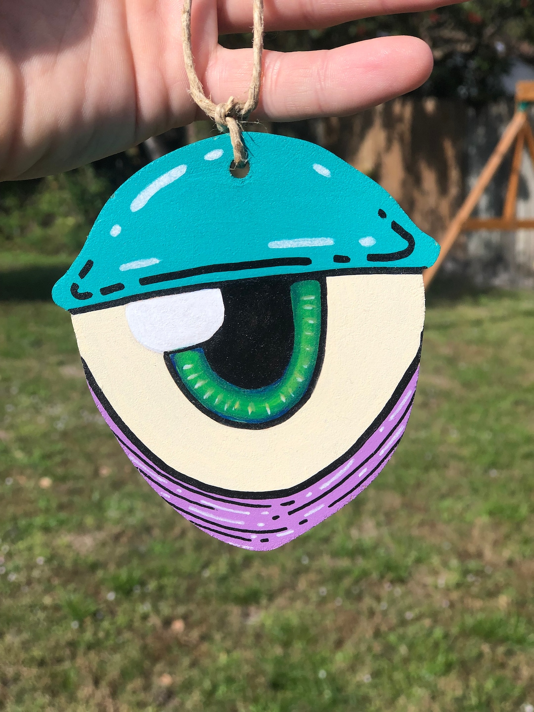 Funky Face Eyeball Art Lowbrow Ornament Car Dangle 4 in L X 3 in W MDF ...