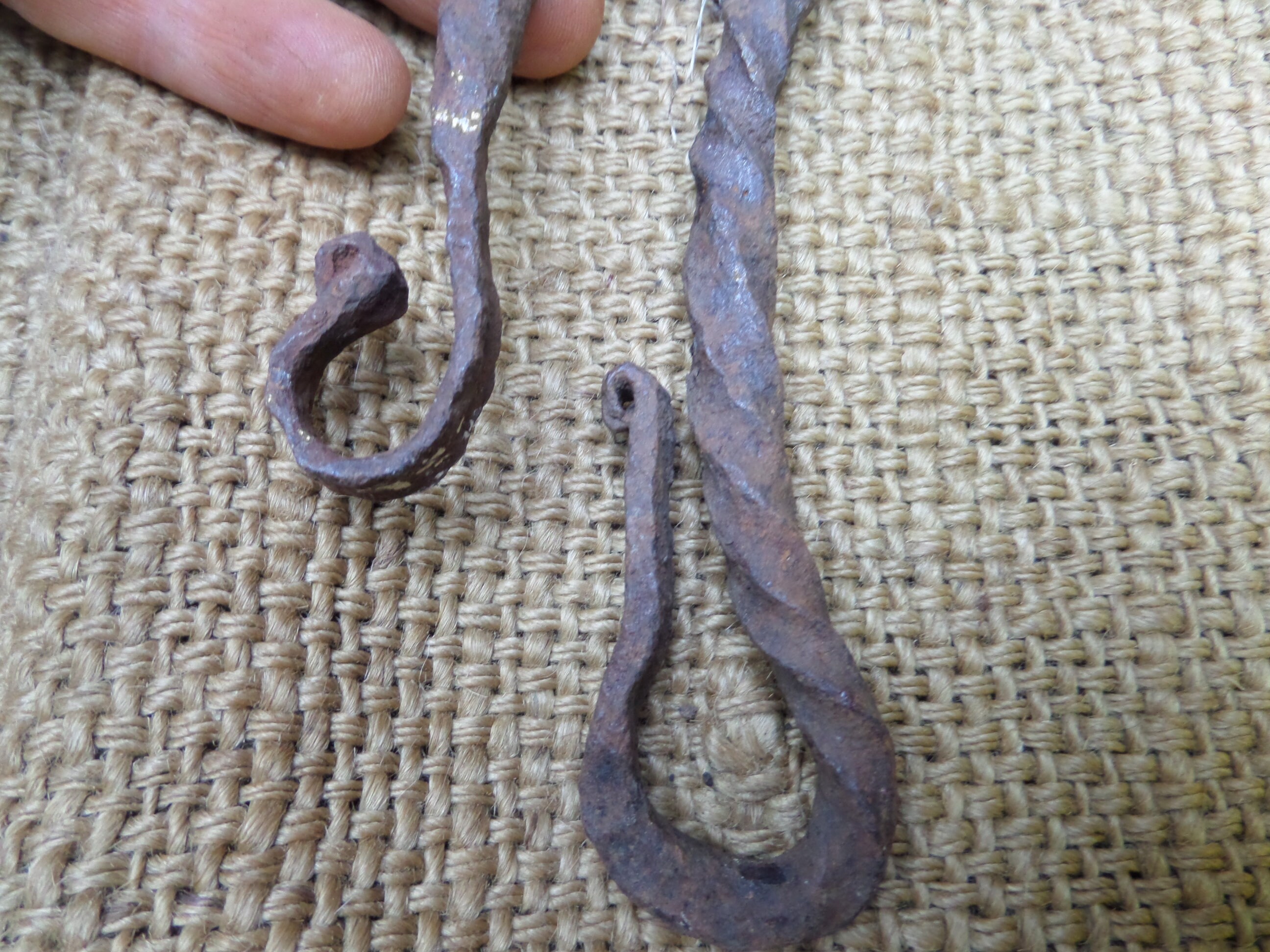 2 Antique Bucket Barrel Handle Handles Hand Forged Twisted Iron Flask ...