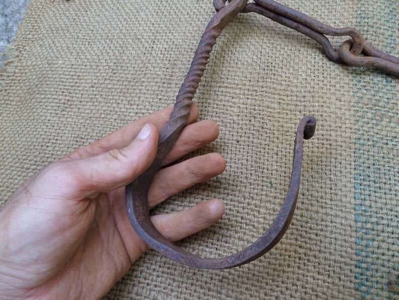 Antique Twisted Iron Chimney Chain With Hook Antique Vintage Hand ...