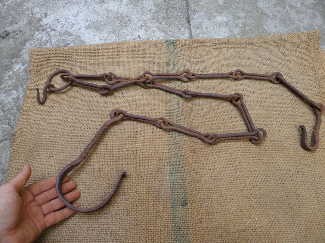 Antique Twisted Iron Chimney Chain With Hook Antique Vintage Hand ...