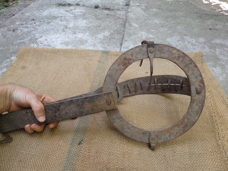 Large Antique Vintage Animal Trap Wrought Iron Blacksmith Hand Forged ...