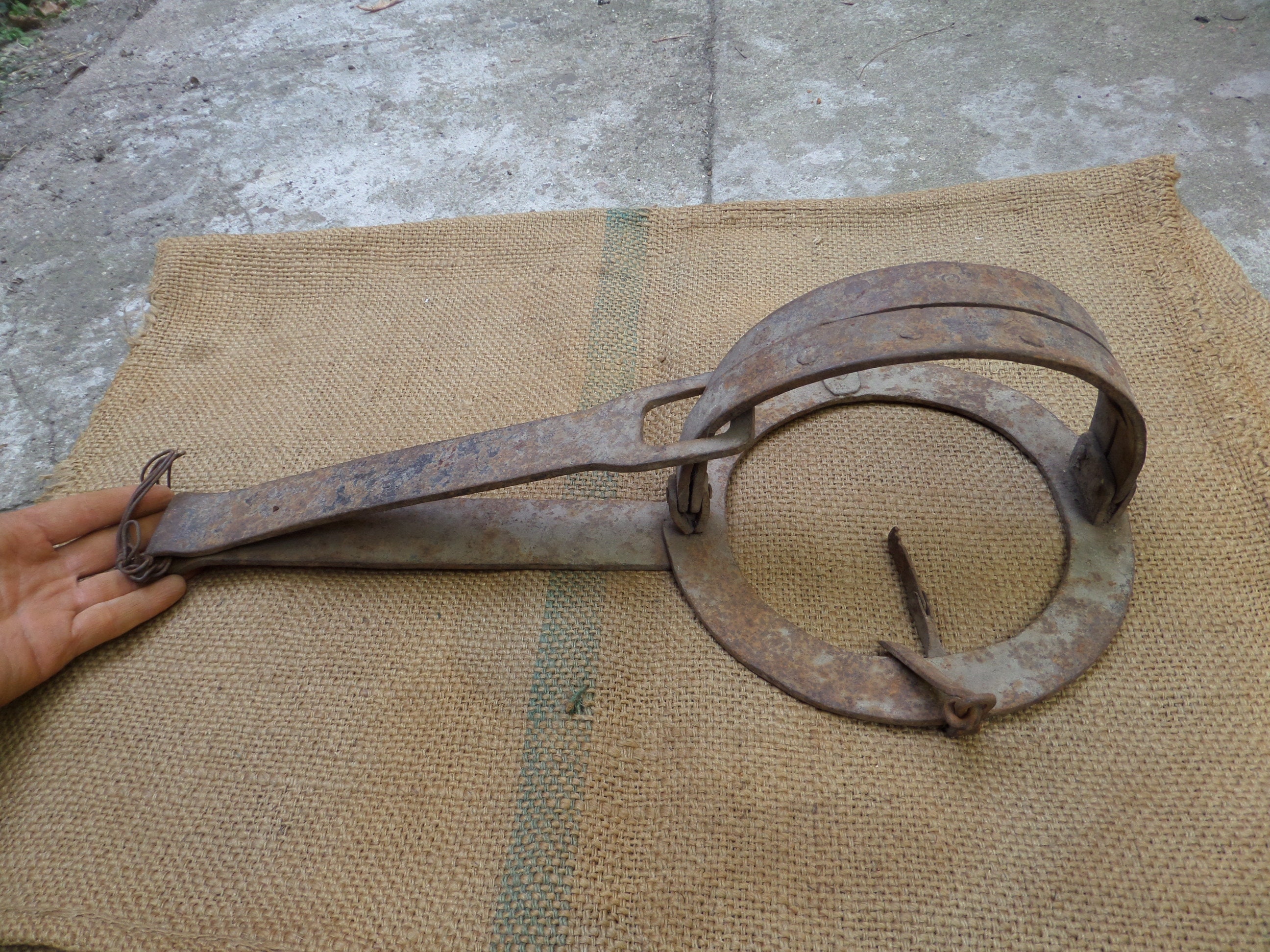 Large Antique Vintage Animal Trap Wrought Iron Blacksmith Hand Forged ...