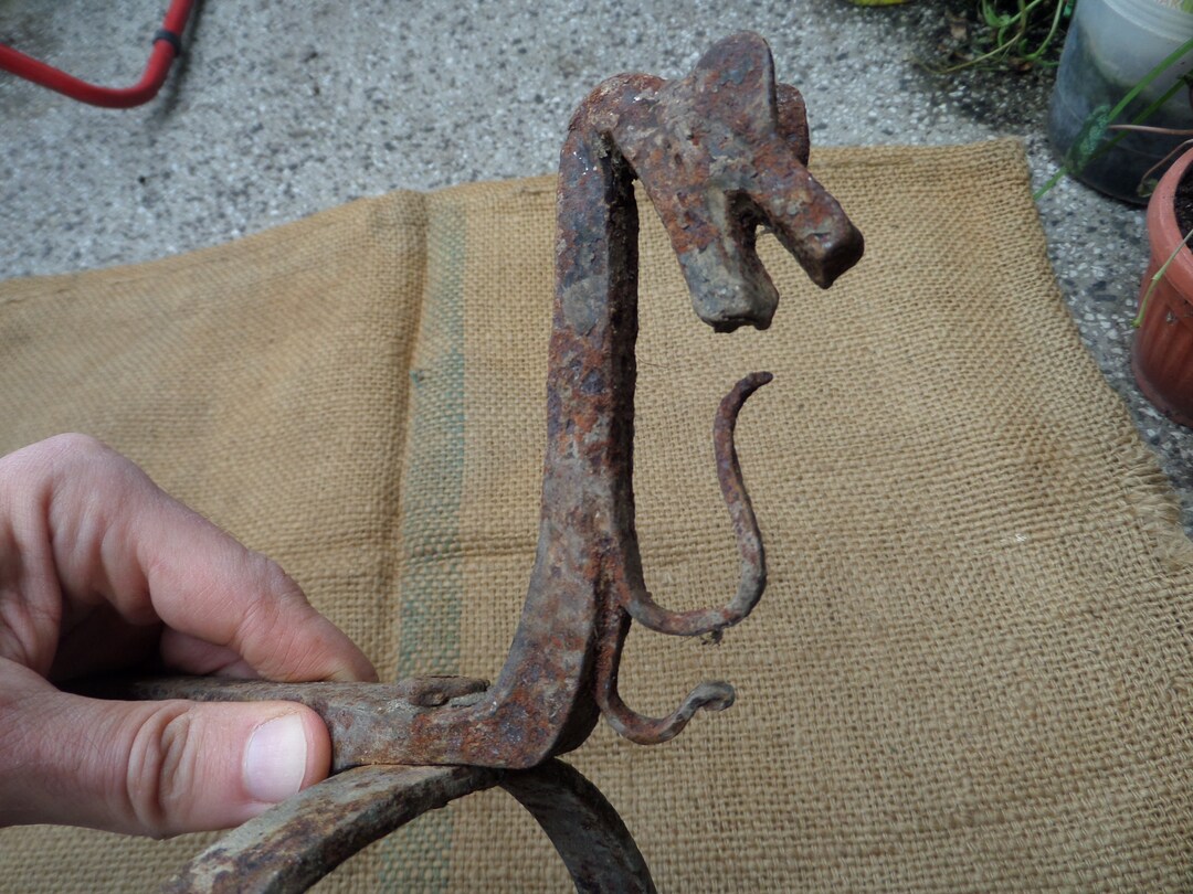 Antique Andiron Log Holder Fireplace Dragon Hand Forged Primitive ...