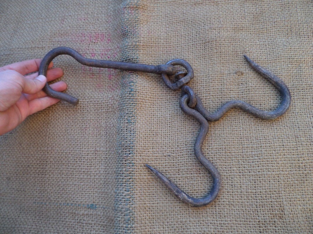 Antique Pivot Hanging Hook Vintage Fireplace Skinning Hook Wrought Iron ...