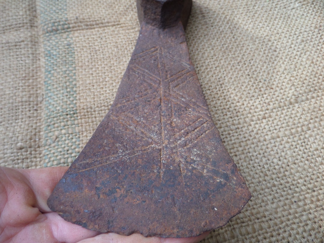 Large Decorated Hand Forged Adze Digger Pick Mattok Hoe Antique Vintage ...