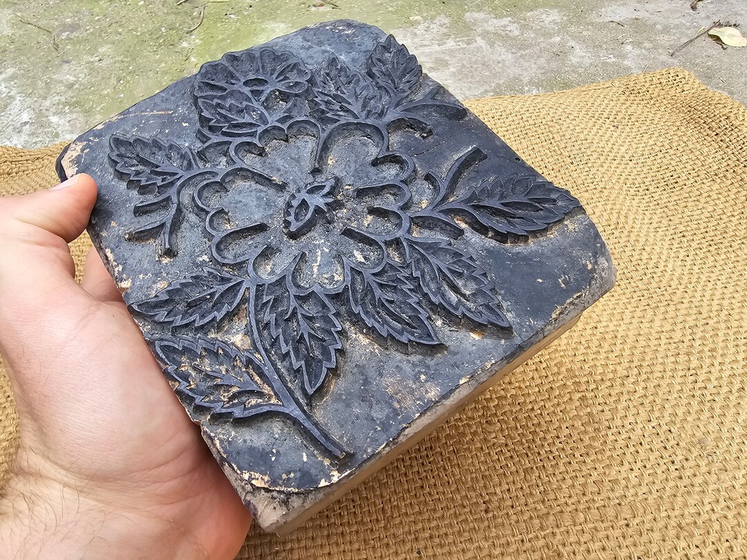 Very Rare Antique Hand Carver Wood Stamp Print Wooden Press for Fabric ...