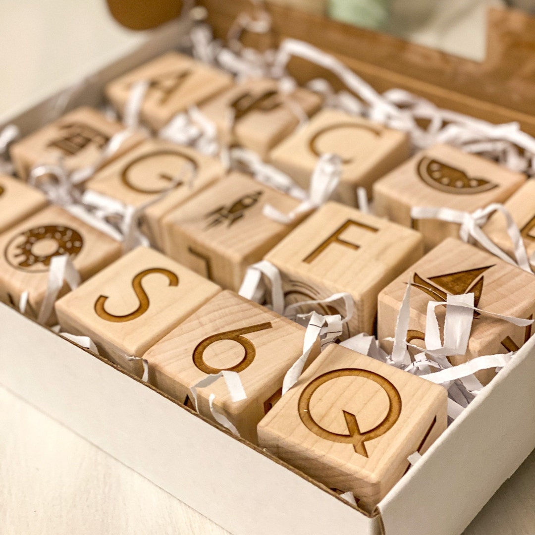 Laser Engraved ABC Blocks: 15 Handmade Maple Wood Baby Blocks - Etsy