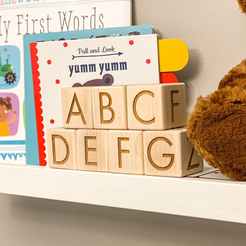 ABC Blocks 7 Wooden Block Toys Laser Engraved Handmade | Etsy