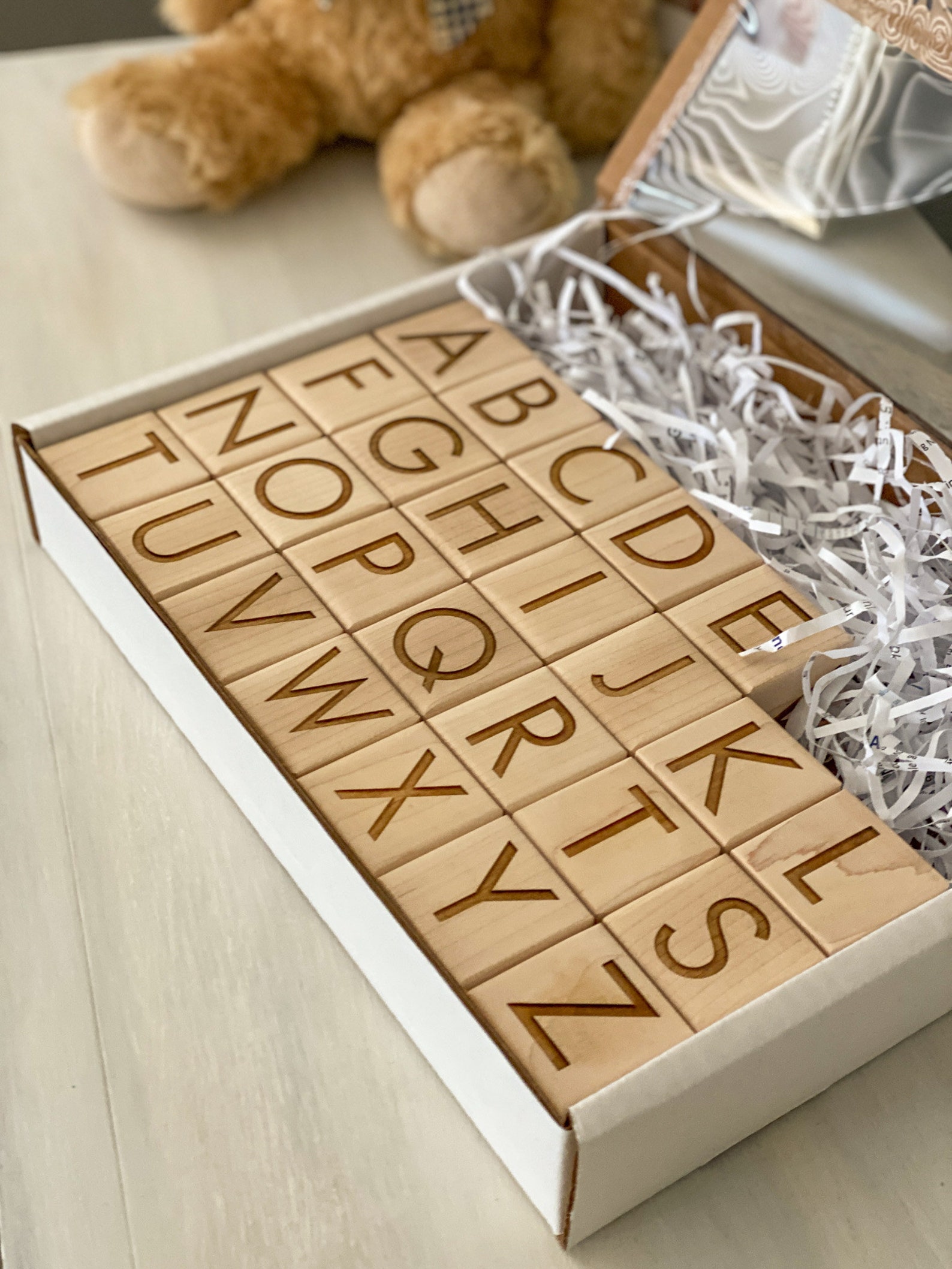 ABC Blocks 26 Wooden Block Toys Laser Engraved Handmade | Etsy