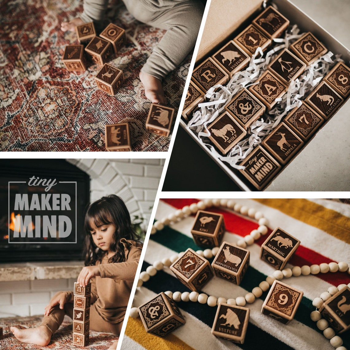 Animal and ABC Wooden Blocks 7 Alphabet Blocks Wooden - Etsy