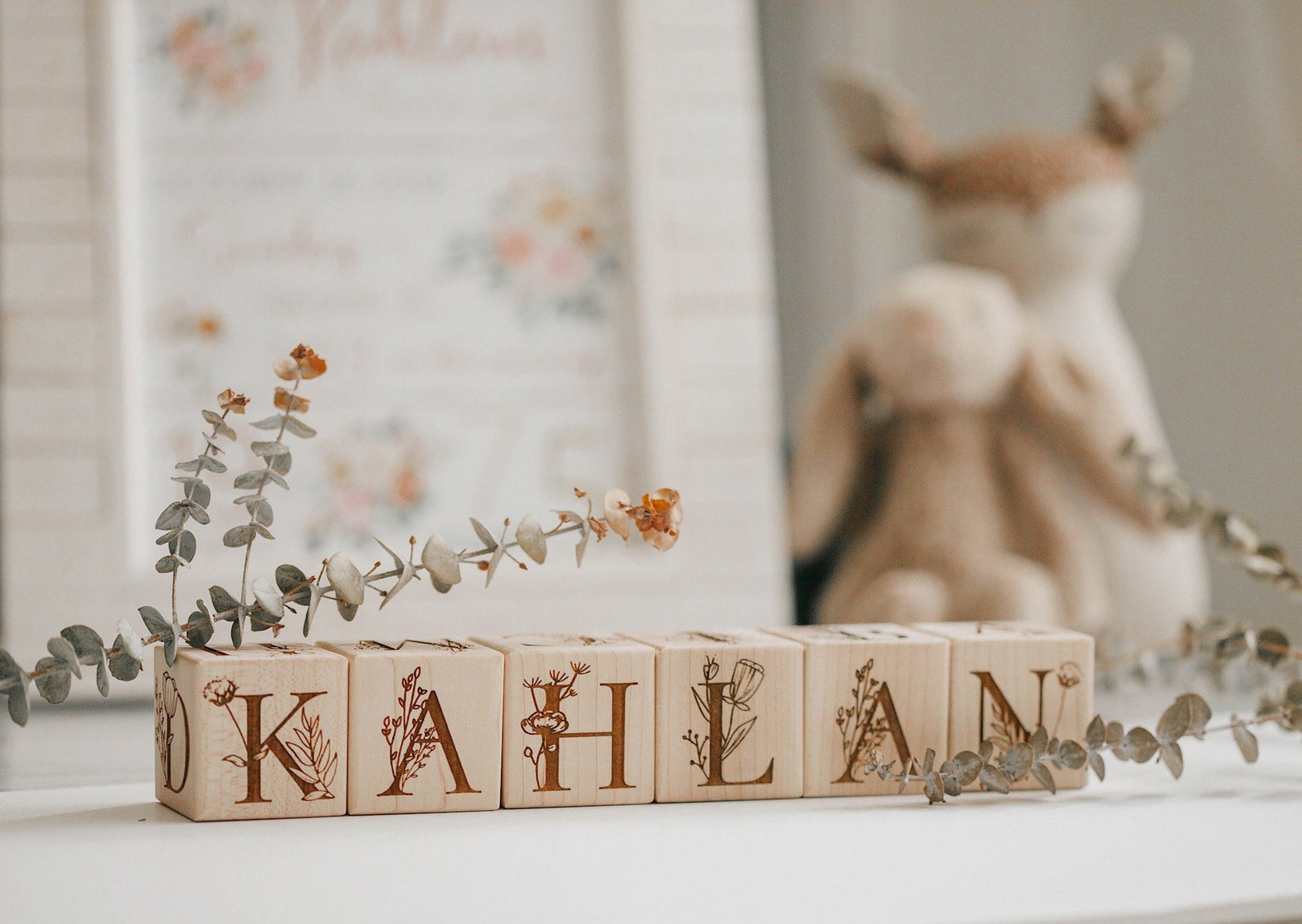 Floral Wood Alphabet Blocks Personalized Name Custom Name Blocks ...