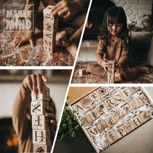 ABC Floral Blocks | 15 Wooden Block Toys | Laser Engraved Handmade ...