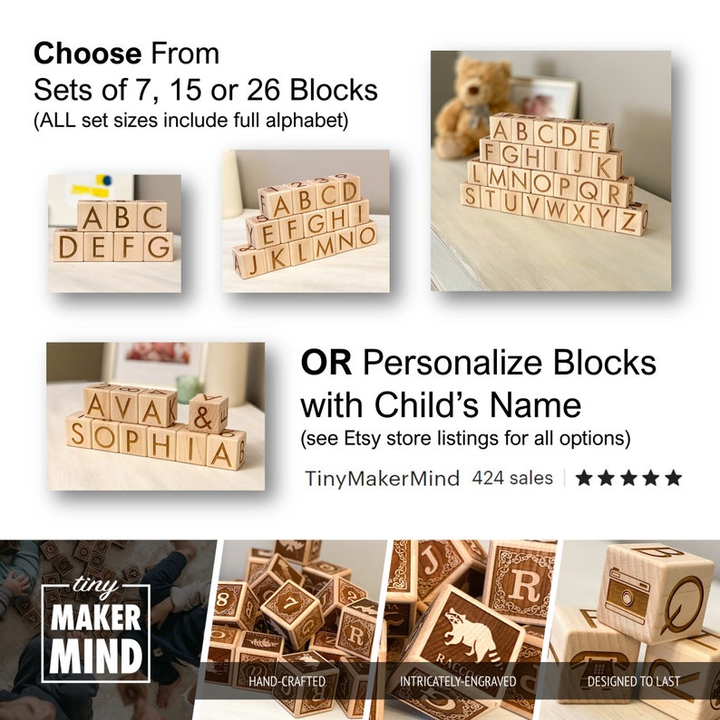 ABC Blocks 26 Wooden Block Toys Laser Engraved Handmade - Etsy