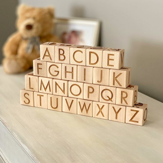 ABC Blocks 26 Wooden Block Toys Laser Engraved Handmade | Etsy