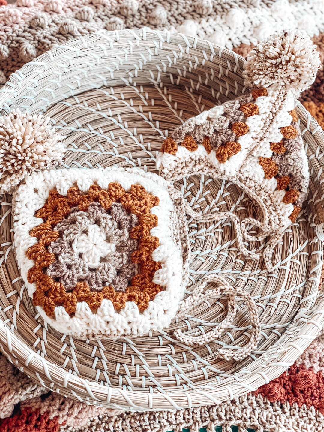 Granny Square Bonnet for Baby / Boho Style Baby Bonnet Hat / Gender ...