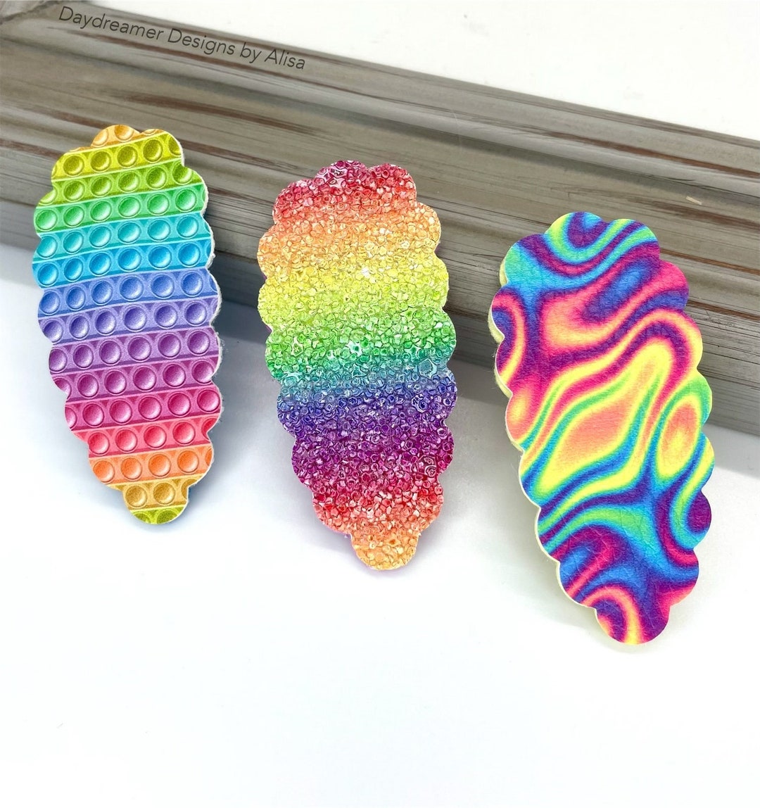 Rainbow Faux Leather Glitter Snap Clips Barrettes Hair Accessories ...